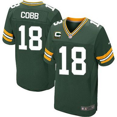 Nike Green Bay Packers #18 Randall Cobb Green C Patch Elite Jersey on ...