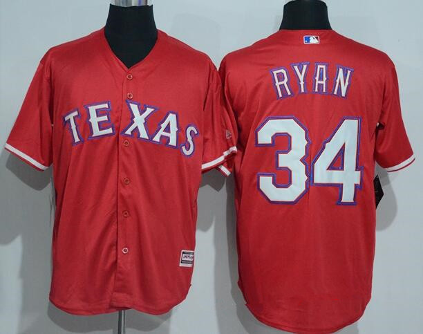 Men's Texas Rangers #34 Nolan Ryan Retired Red Stitched MLB Majestic ...