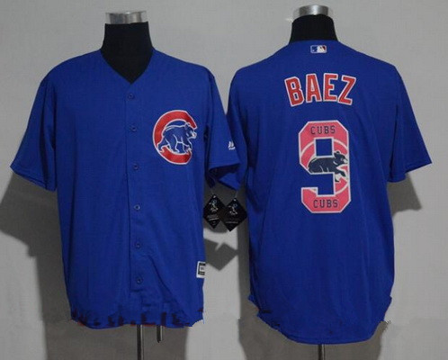 Men's Chicago Cubs #9 Javier Baez Royal Blue Team Logo Ornamented ...