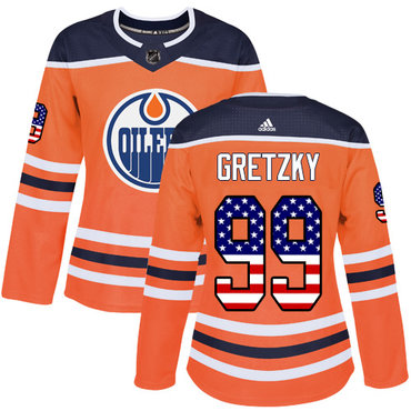 Adidas Edmonton Oilers #99 Wayne Gretzky Orange Home Authentic USA Flag ...