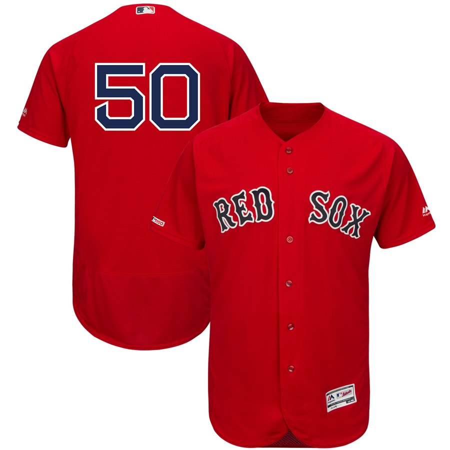 Men's Boston Red Sox 50 Mookie Betts Scarlet 150th Patch FlexBase ...
