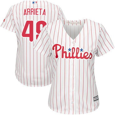 Phillies #49 Jake Arrieta White(Red Strip) Home Women's Stitched ...