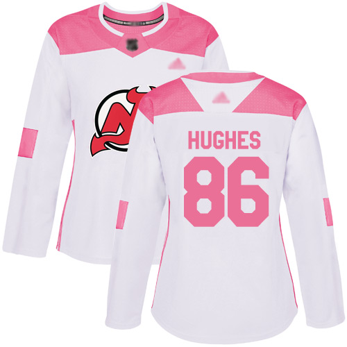 Devils #86 Jack Hughes White Pink Authentic Fashion Women's Stitched ...