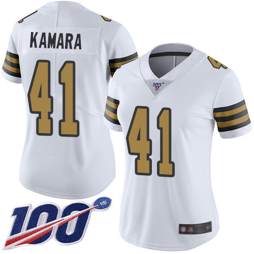 Nike Saints #41 Alvin Kamara White Women's Stitched NFL Limited Rush 100th Season Jersey on sale ...