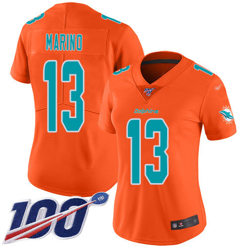 Nike Dolphins #13 Dan Marino Orange Women's Stitched NFL Limited ...