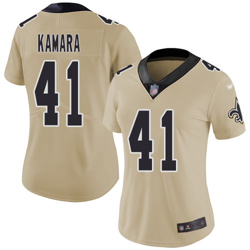 Nike Saints #41 Alvin Kamara Black Team Color Women's Stitched NFL 100th Season Vapor Limited ...