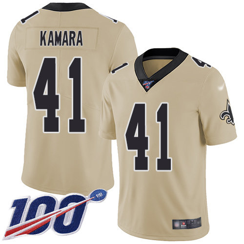 Nike Saints #41 Alvin Kamara Gold Men's Stitched NFL Limited Inverted Legend 100th Season Jersey ...
