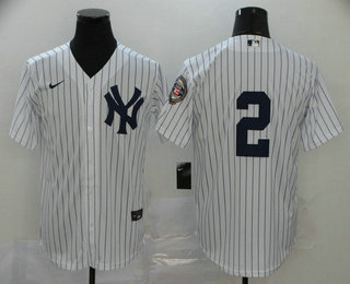Men's New York Yankees #2 Derek Jeter White No Name 2020 Hall of Fame ...