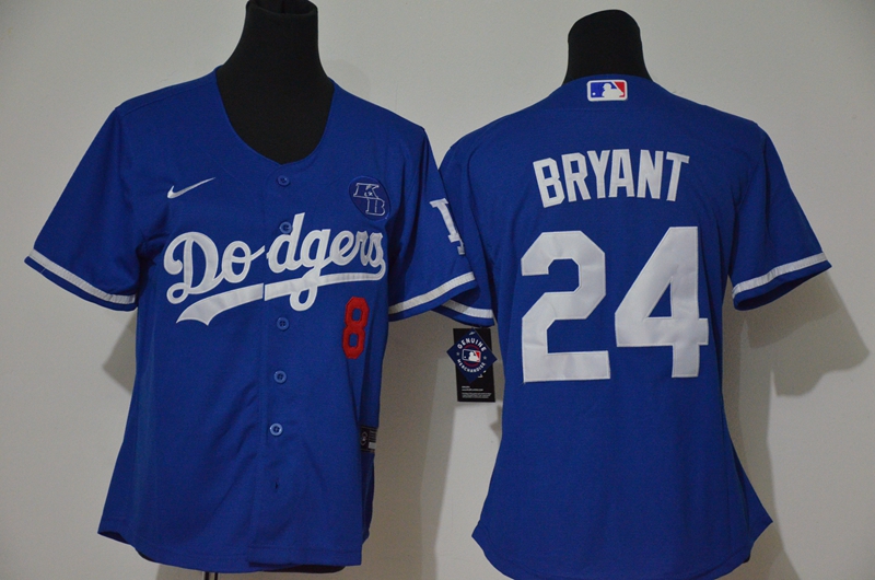 Women's Los Angeles Dodgers #24 Kobe Bryant Blue KB Patch Stitched MLB ...