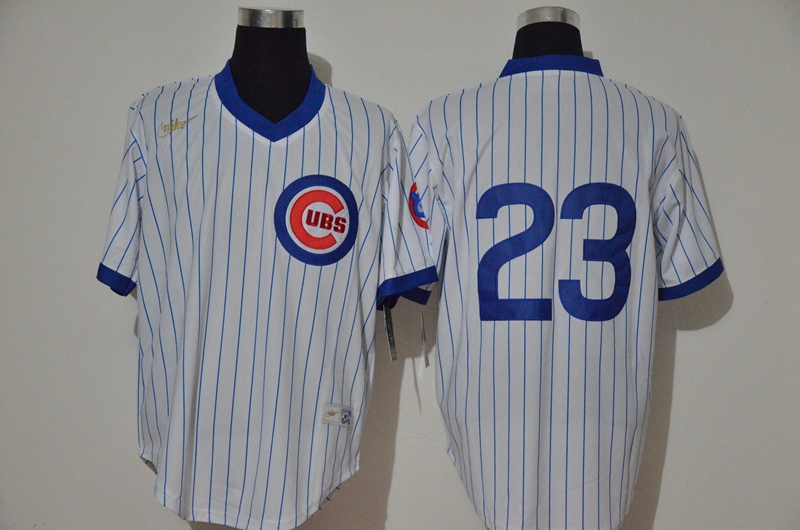 Men's Chicago Cubs #23 Ryne Sandberg White Strip Home Cooperstown ...