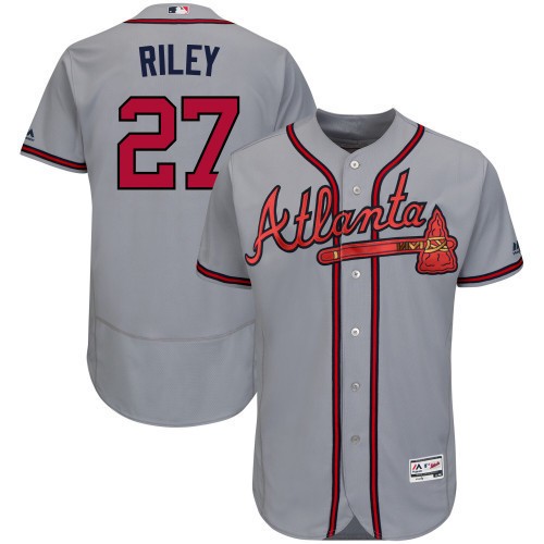 Men's Atlanta Braves #27 Austin Riley Navy Flex Base Stitched Jersey on ...