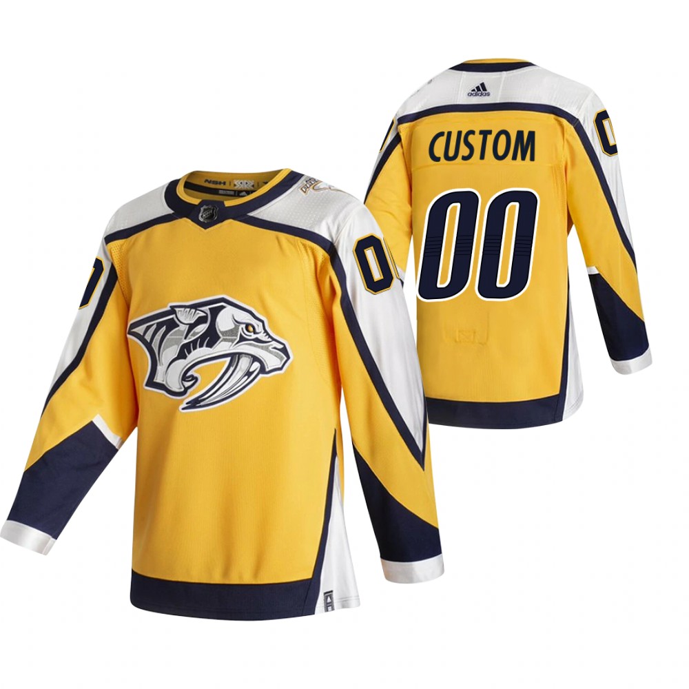 Nashville Predators Custom Yellow Men's Adidas 2020-21 Reverse Retro ...