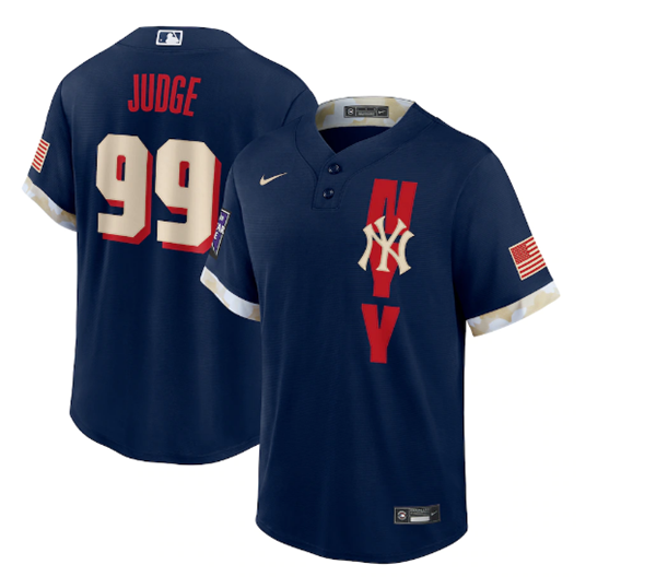 Men's New York Yankees #99 Aaron Judge 2021 Navy All-Star Flex Base ...