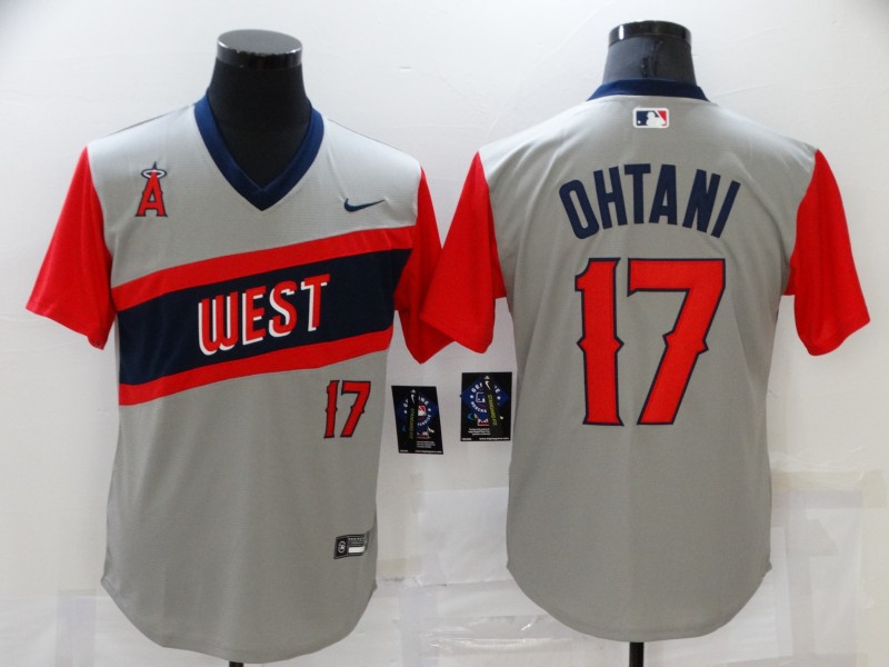 Men's Los Angeles Angels #17 Shohei Ohtani Navy Blue Throwback ...