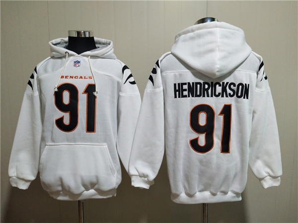 Men's Cincinnati Bengals #91 Trey Hendrickson White Pullover Hoodie on ...
