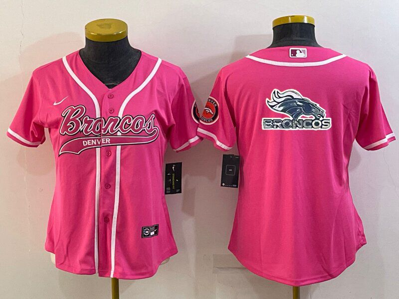Women's Denver Broncos Pink Team Big Logo With Patch Cool Base Stitched ...