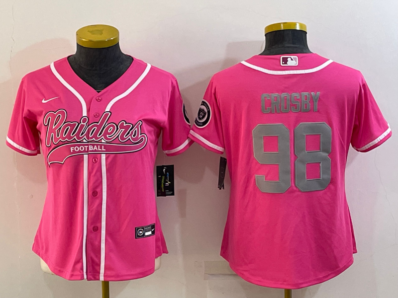 Women's Las Vegas Raiders #98 Maxx Crosby Pink With Patch Cool Base ...