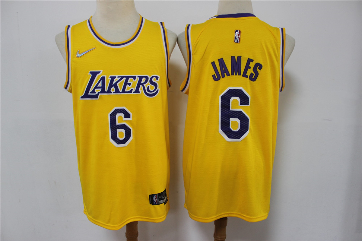Men's Los Angeles Lakers #6 LeBron James Yellow 75th Anniversary ...
