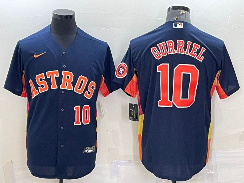 Men's Houston Astros #10 Yuli Gurriel Number Navy Blue With Patch ...