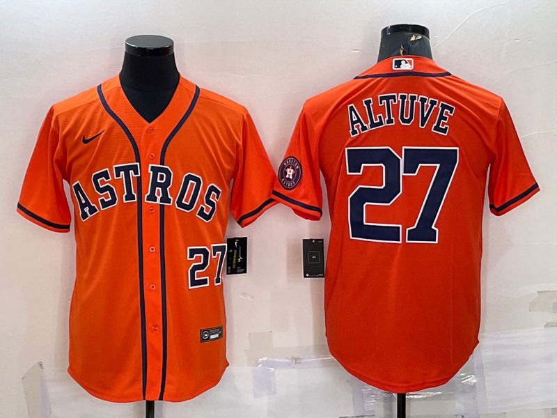 Men's Houston Astros #27 Jose Altuve Number Orange With Patch Stitched ...