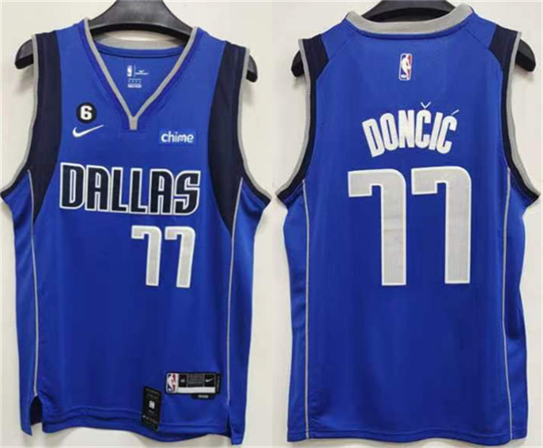Men's Dallas Mavericks #77 Luka Doncic Blue No.6 Patch Stitched Jersey ...