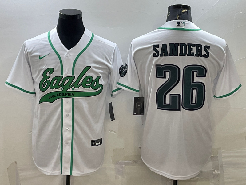 Men's Philadelphia Eagles #26 Miles Sanders White With Patch Cool Base ...