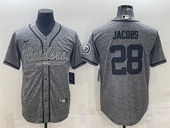 Men's Las Vegas Raiders #28 Josh Jacobs Gray With Patch Cool Base ...