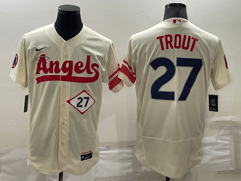 Men's Los Angeles Angels #27 Mike Trout Number Cream 2022 City Connect ...