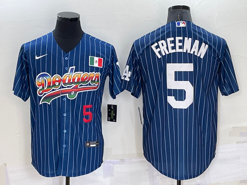 Men's Los Angeles Dodgers #5 Freddie Freeman Number Rainbow Blue Red ...