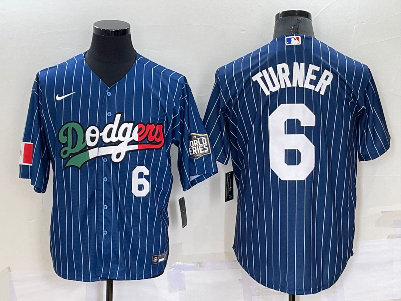 Mens Los Angeles Dodgers #6 Trea Turner Number Navy Blue Pinstripe 2020 ...
