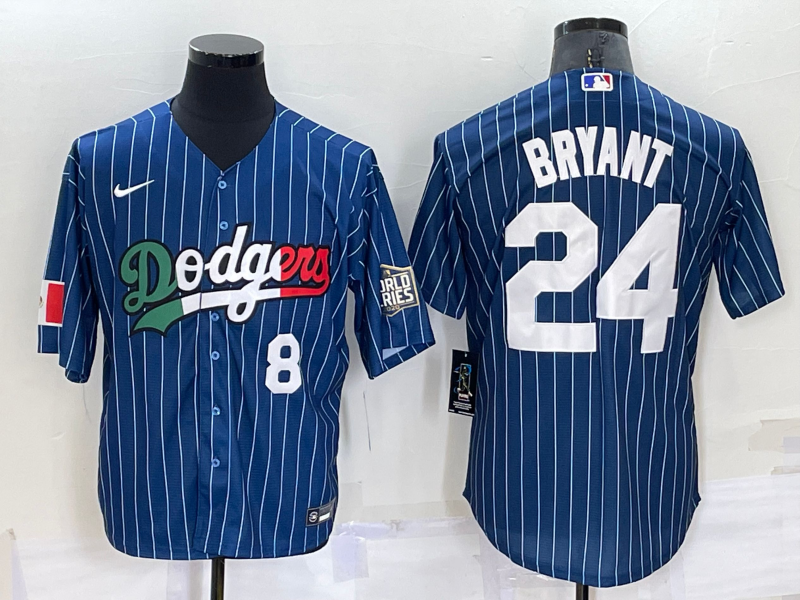 Men's Los Angeles Dodgers #8 #24 Kobe Bryant Number Navy Blue Pinstripe ...
