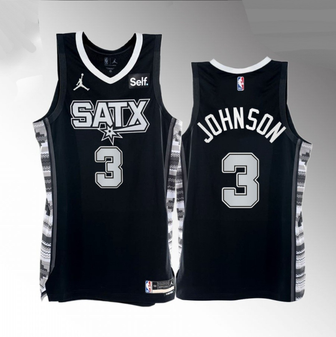 Men' San Antonio Spurs #3 Keldon Johnson 2022-23 Black Stitched Jersey ...
