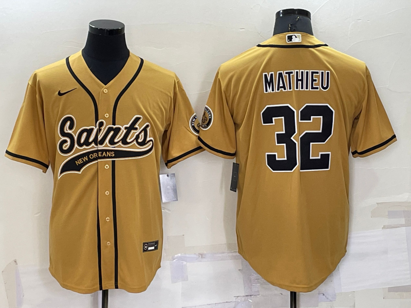 Men's New Orleans Saints #32 Tyrann Mathieu Gold Stitched MLB Cool Base Nike Baseball Jersey on ...