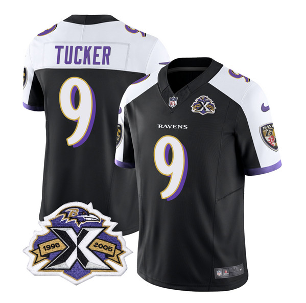 Men's Baltimore Ravens #9 Justin Tucker Black White 2023 F.U.S.E With ...