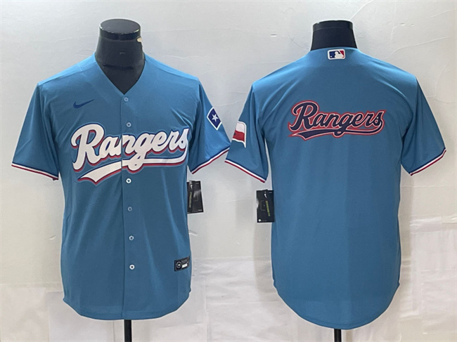 Men's Texas Rangers Blue Team Big Logo With Patch Cool Base Stitched ...
