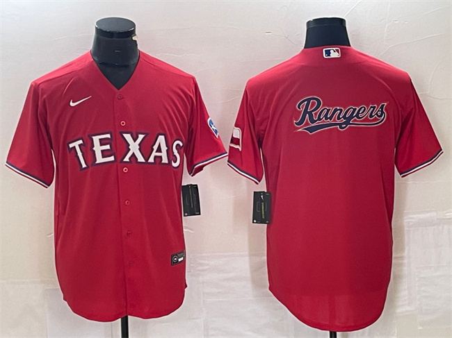 Men's Texas Rangers Red Team Big Logo With Patch Cool Base Stitched ...