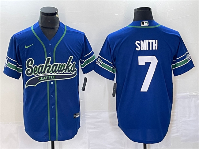 Men's Seattle Seahawks #7 Geno Smith Royal Throwback Cool Base Stitched ...