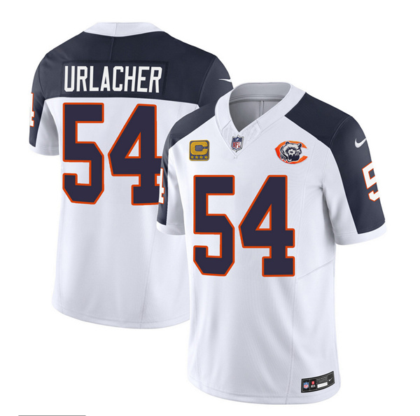 Men's Chicago Bears #54 Brian Urlacher White Navy 2023 F.U.S.E. With 4 ...