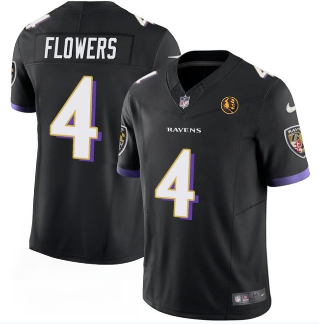 Men's Baltimore Ravens #4 Zay Flowers Black 2023 F.U.S.E. With John ...