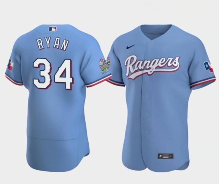 Men's Texas Rangers #34 Nolan Ryan Blue Flex Base Stitched Baseball ...
