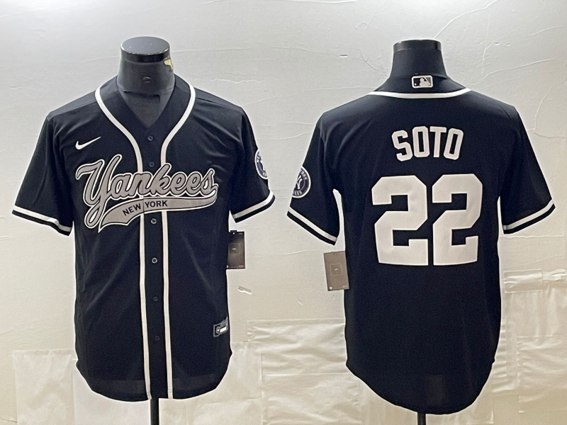 Men's New York Yankees #22 Juan Soto Black With Patch Cool Base ...