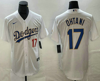 Men's Los Angeles Dodgers #17 Shohei Ohtani Number White Gold ...