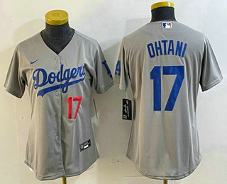 Women's Los Angeles Dodgers #17 Shohei Ohtani Number Grey Cool Base ...
