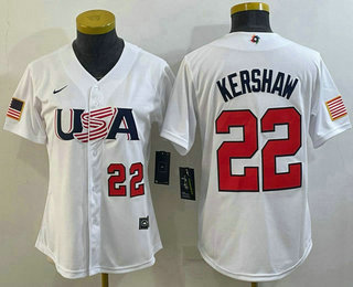 Women's USA Baseball #22 Clayton Kershaw Number 2023 White World ...