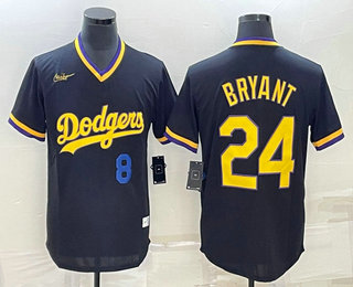 Men's Los Angeles Dodgers #24 Kobe Bryant Number Black Stitched ...