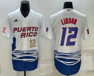 Men's Puerto Rico Baseball #23 Francisco Lindor Number White 2023 World ...