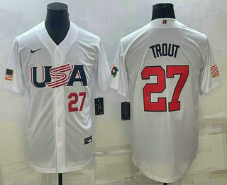 Men's USA Baseball #27 Mike Trout Number 2023 White World Baseball ...