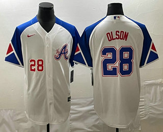 Men's Atlanta Braves #28 Matt Olson Number White 2023 City Connect Cool ...