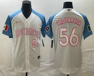 Men's Mexico Baseball #56 Randy Arozarena Number 2023 White Blue World ...
