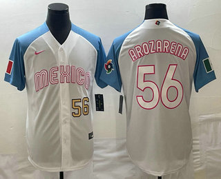 Men's Mexico Baseball #56 Randy Arozarena Number 2023 White Blue World ...